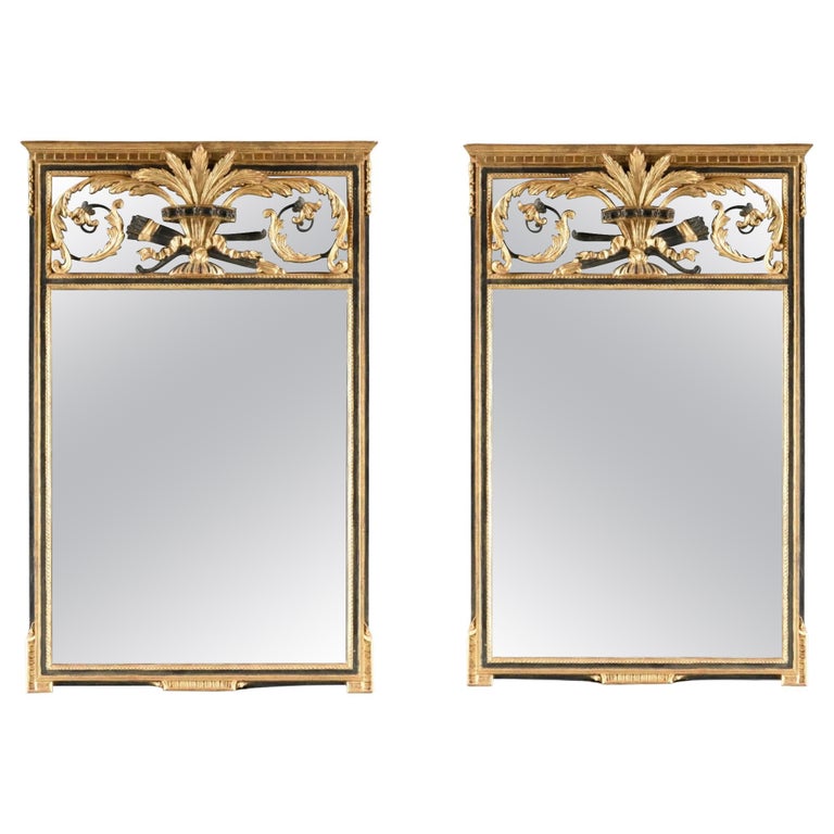 Mid-Century Neo-Classical Style Carved Giltwood Trumeau Mirrors, Pair ...