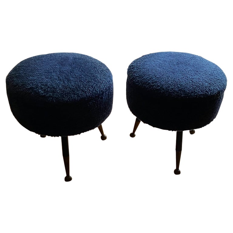 Mid Century Italian, a Pair of Circular 1950's Stools, Original Navy ...