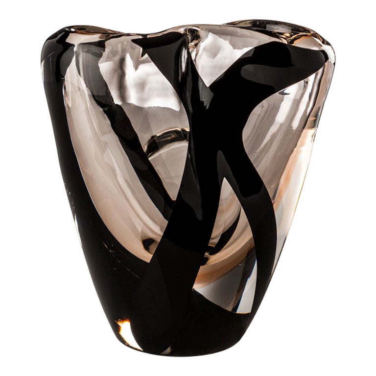 21st Century Black Belt Otto Medium Glass Vase in Black / Crystal ...