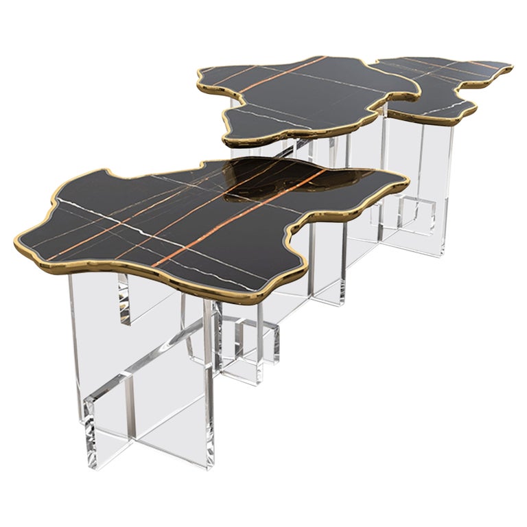 Monet XL Side Table with Casted Brass and Marble Top and Acrylic Base ...