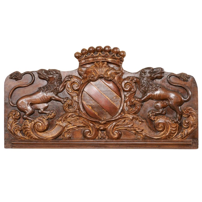 18th Century French Heraldry Motif Carved-Wood Wall Panel For Sale at ...