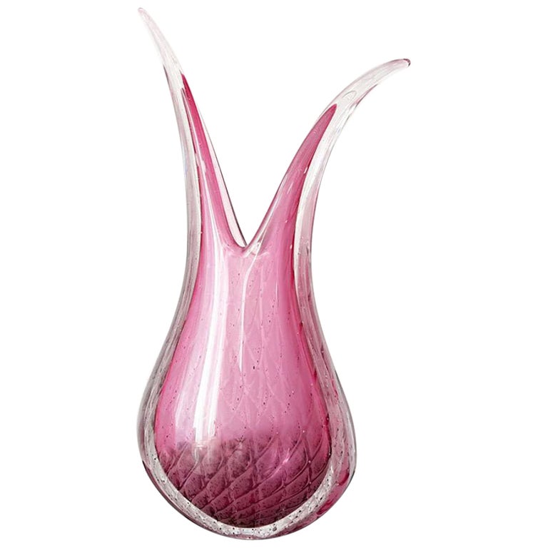 Large Pink Two-Pointed Murano Vase Vintage 1950s, Art For Sale at 1stDibs