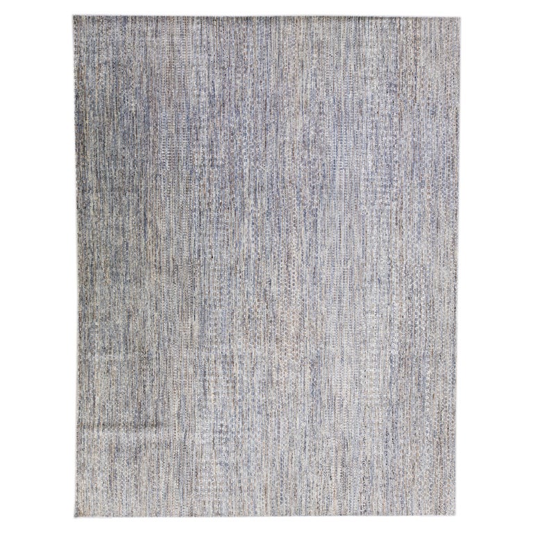 Modern Savannah Gray Handmade Room Size Wool Rug with Geometric Pattern ...