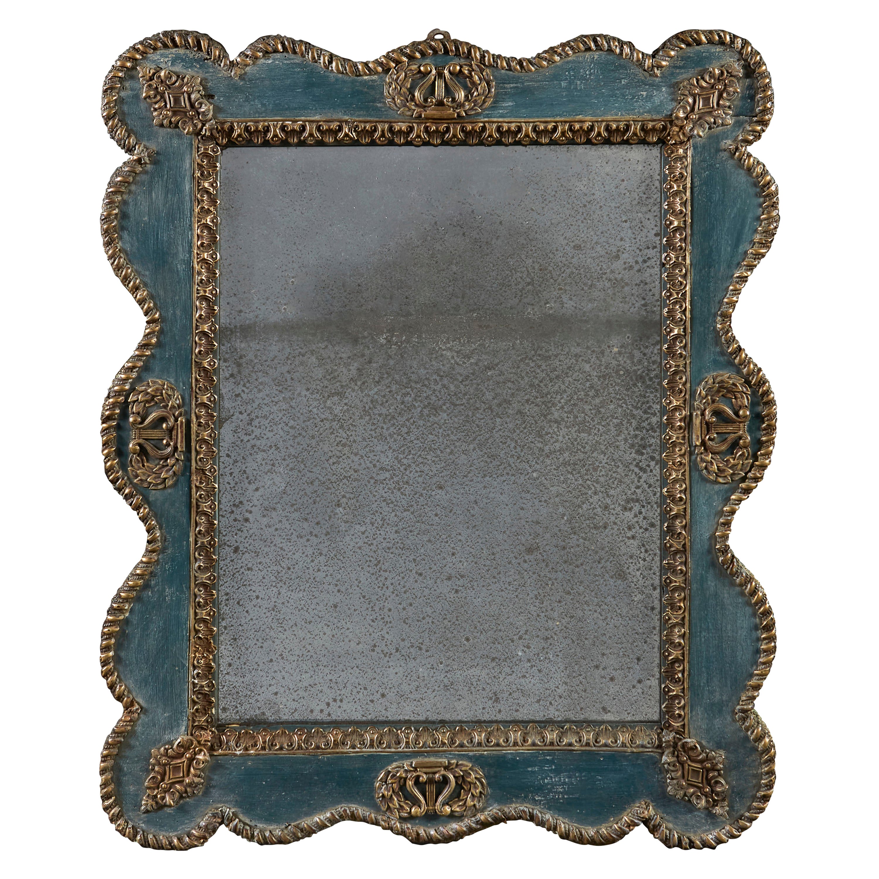 A Fine 19th Century Blue and Silver Gilt Mirror at 1stDibs