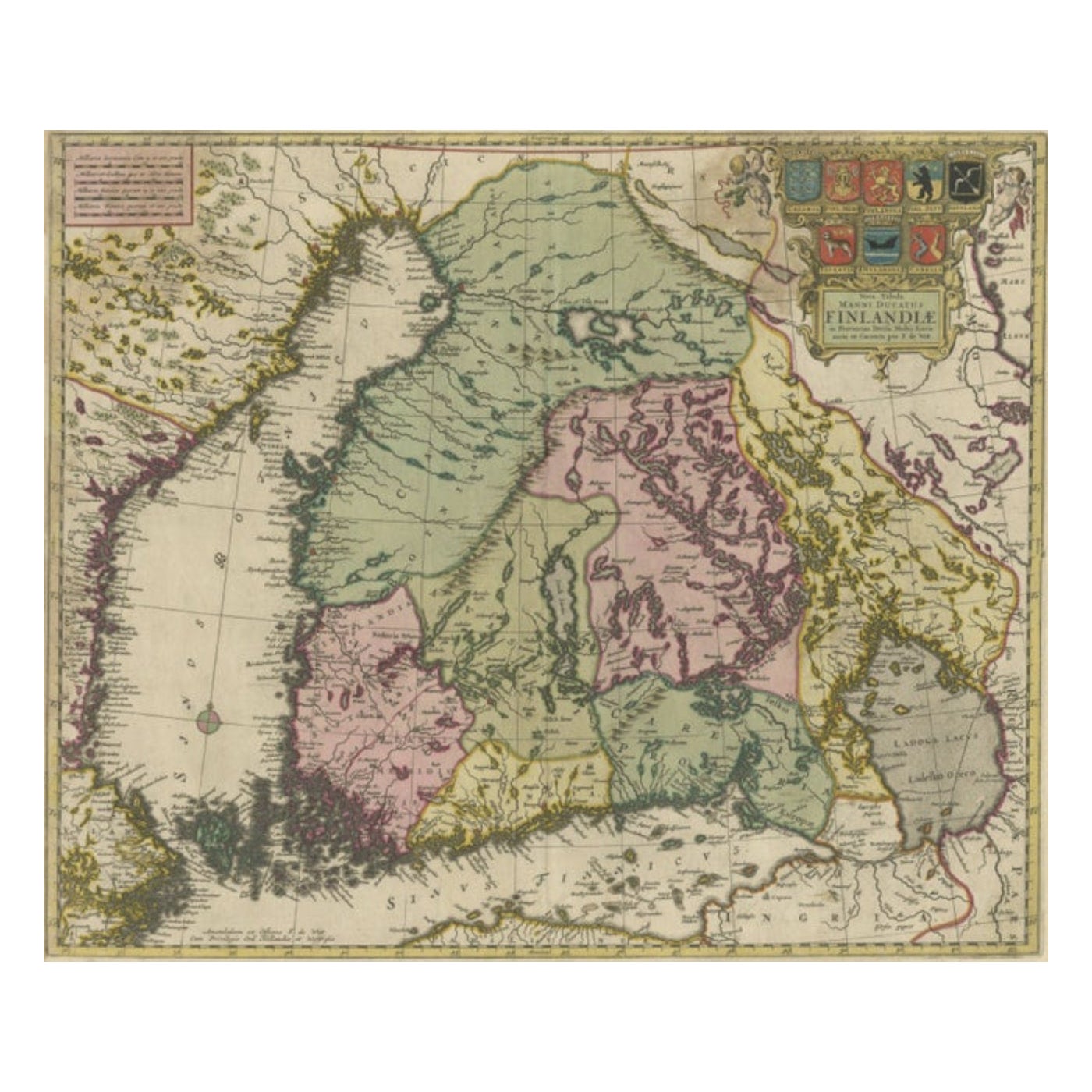 Antique Map of Finland with original coloring and gold highlights For ...