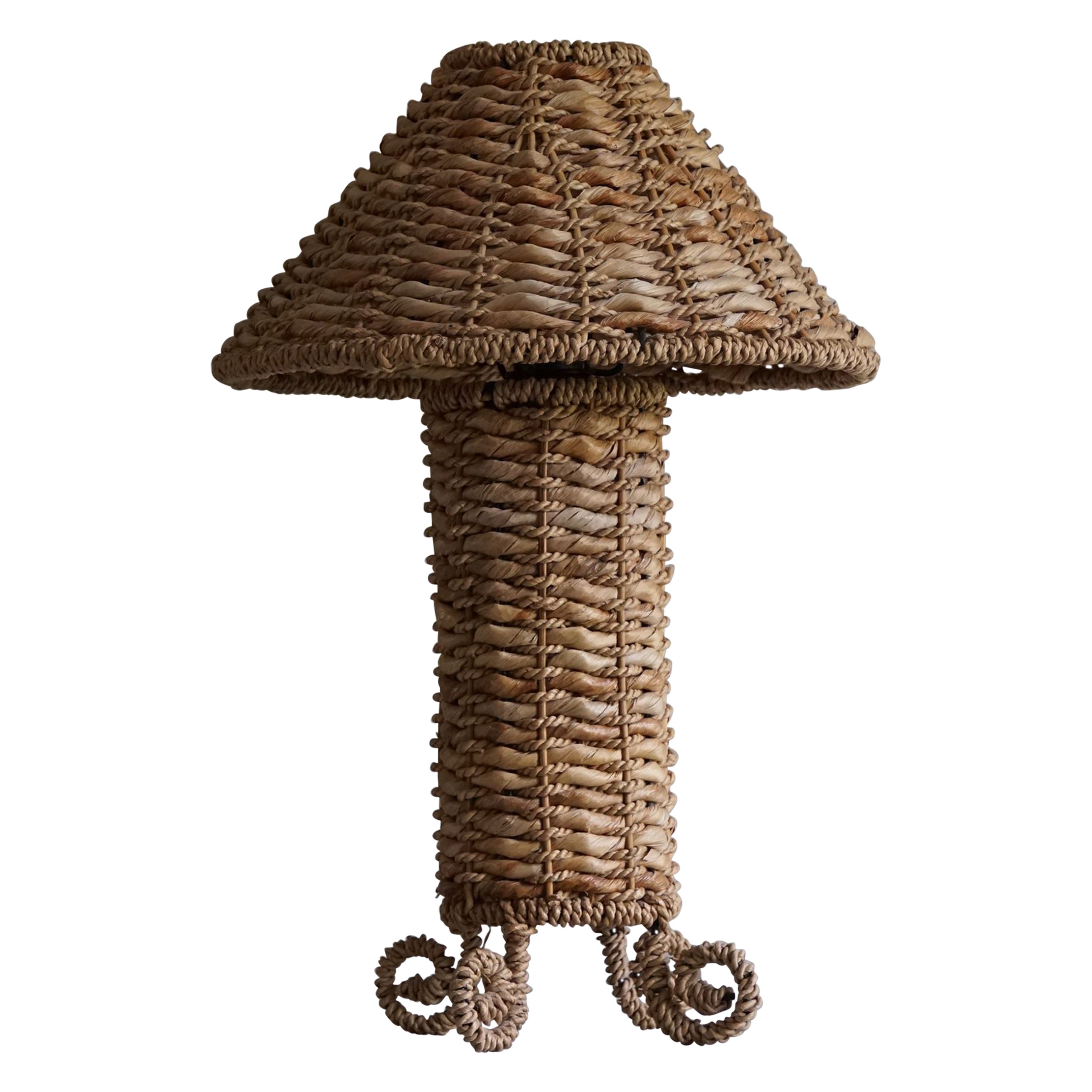 Mid-Century Modern Bell Handwoven Rattan, Wicker White Lined Fabric ...