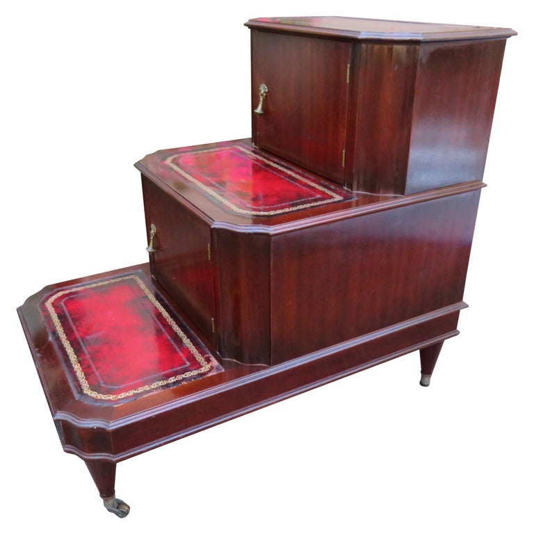 Fabulous Antique Mahogany Library Steps / Side Table For Sale at 1stDibs
