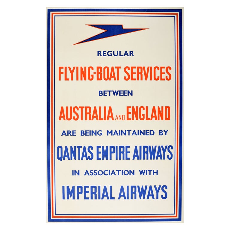 Original Vintage Travel Advertising Poster Flying Boat Services Qantas ...