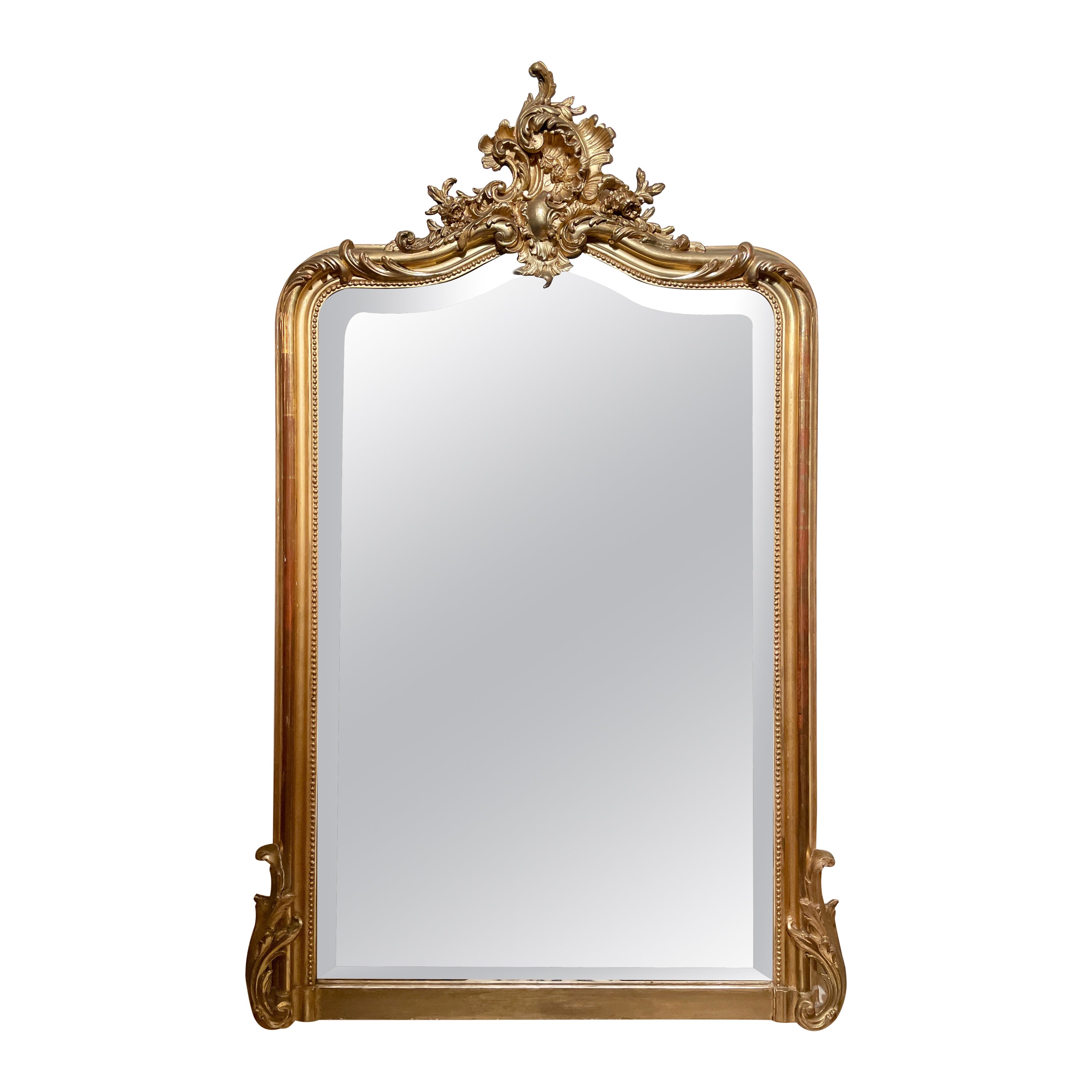 19th Century Petite Antique French Carved Dark Oak Beveled Wall Mirror ...