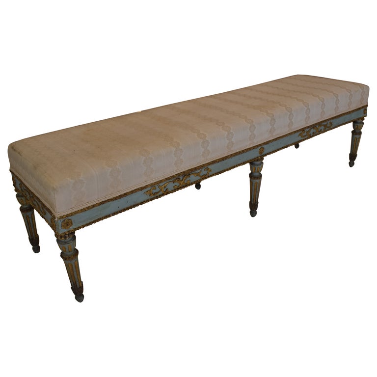 Italian Long Backless Bench with Gilded and Painted Polychrome, 18th ...