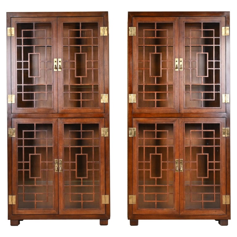 Henredon Hollywood Regency Chinoiserie Mahogany Bookcases or Display ...