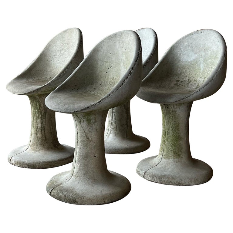 Set of Four Willy Guhl Style Concrete Tulip Chairs, Patio/Garden For ...