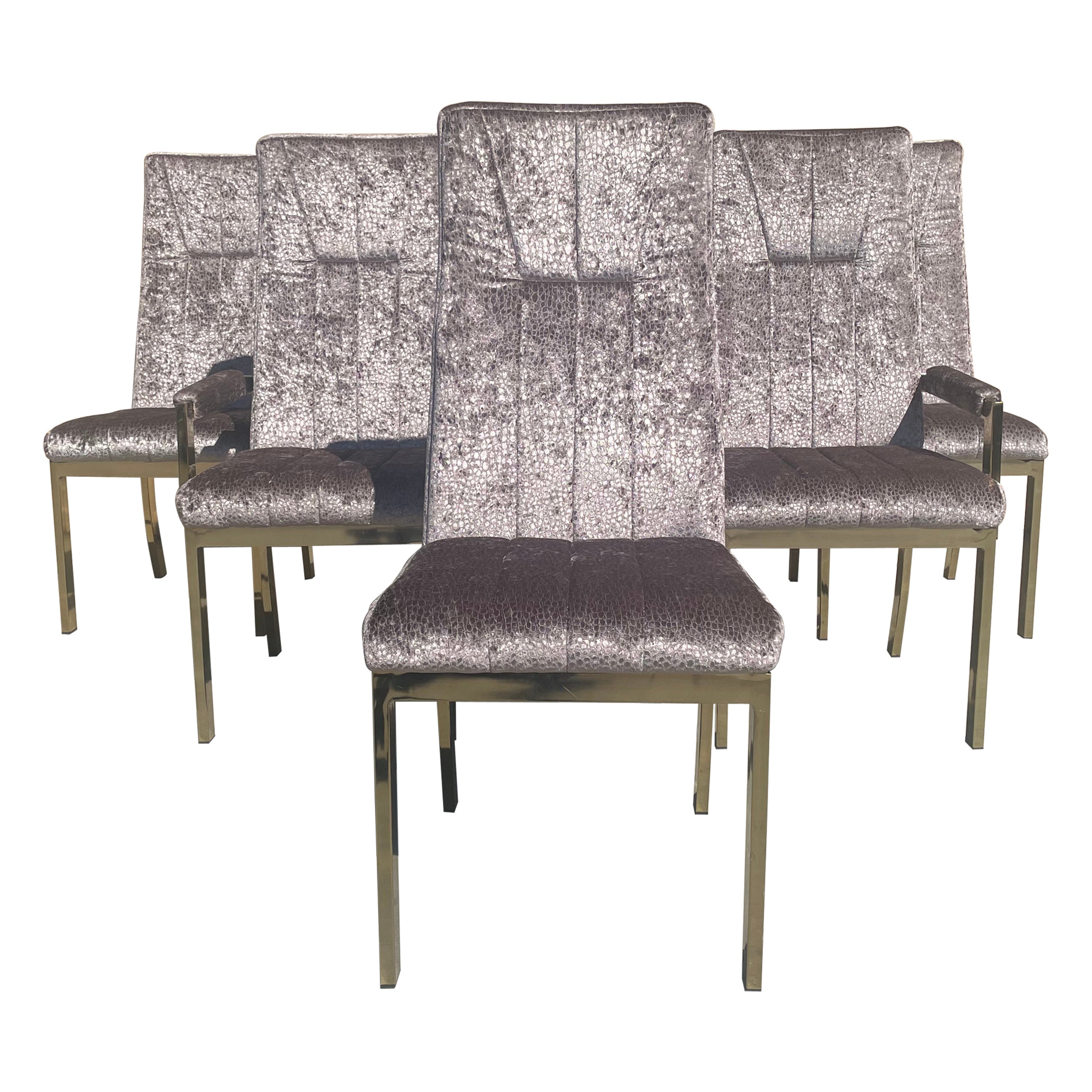 Hollywood Regency Style Eight Vintage Brass Blue Velvet Dining Chairs ...