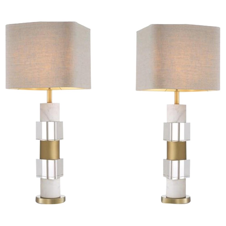 Alabaster and Lucite Pair Lamps, Netherlands, Contemporary For Sale at ...