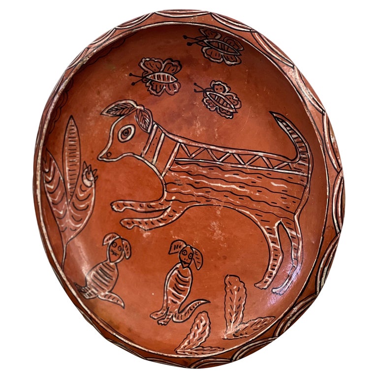 Vintage Handmade Pottery with Hand Painted Animal Motif in a Terracotta ...