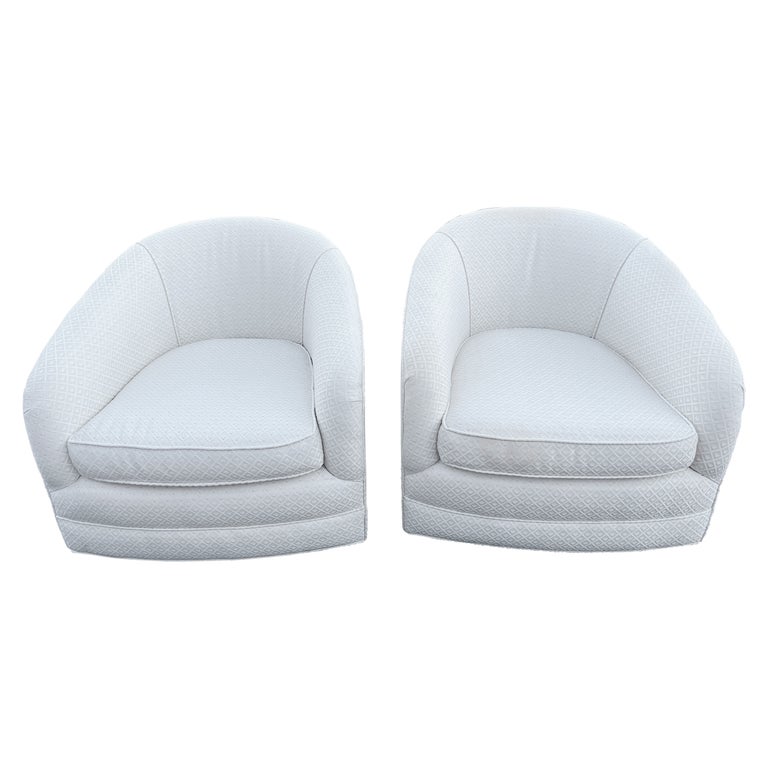 Pair of White Swivel Cube Chairs For Sale at 1stDibs