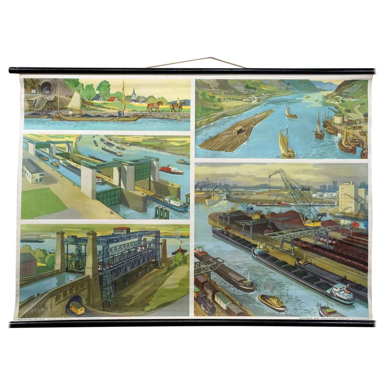 Civic and Society Wall Chart Vintage Mural Waterways in the Course of ...