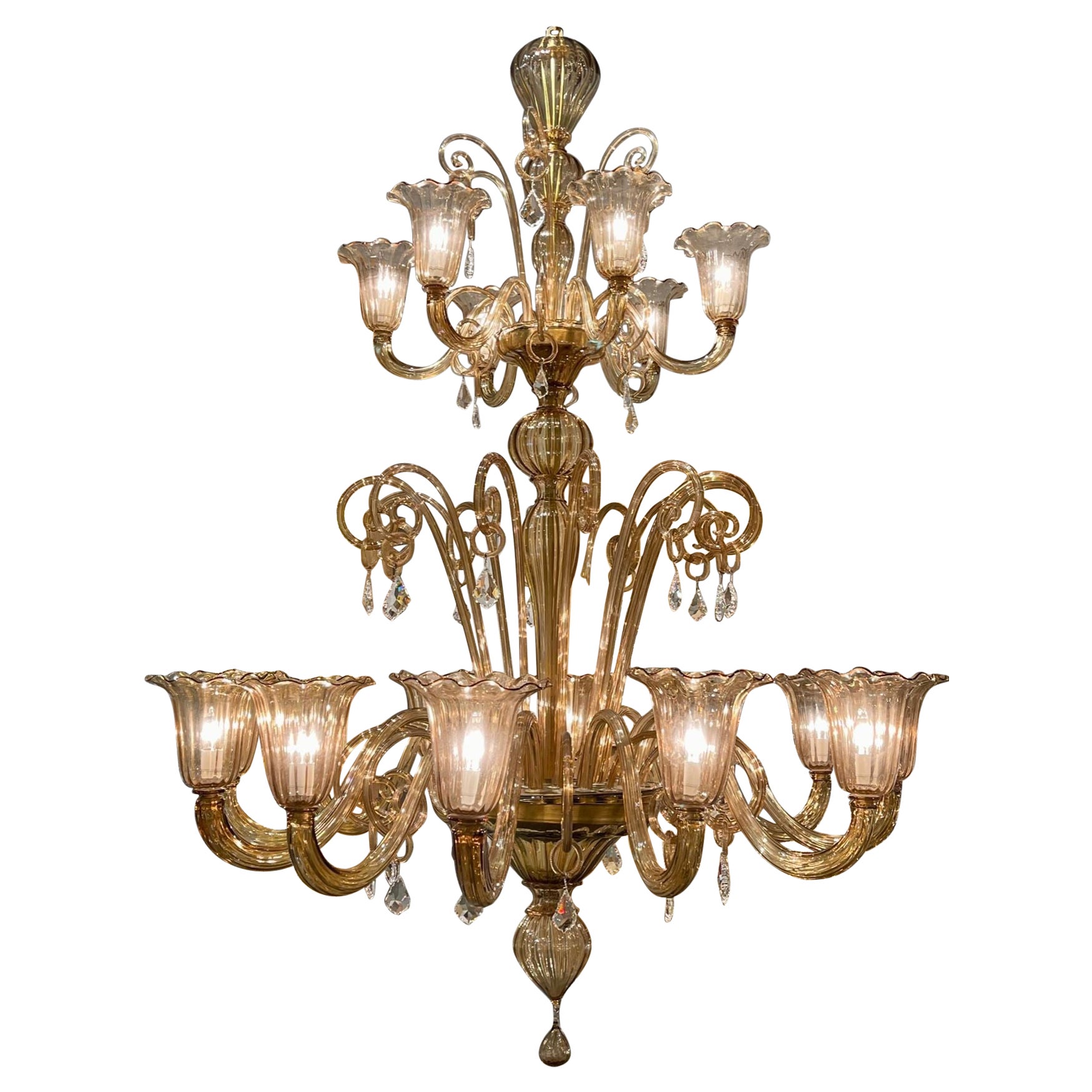 Large Scale Murano Glass Waterfall Chandelier For Sale at 1stDibs
