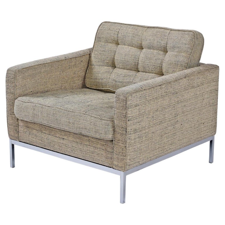 Florence Knoll Lounge Chair on Steel Base in Heather Grey Tweed Fabric ...