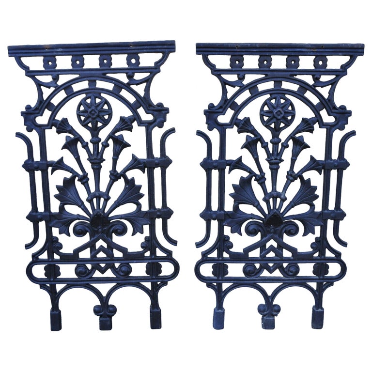 Pair Vtg Cast Iron Victorian Style Tulip and Bellflower Architectural ...