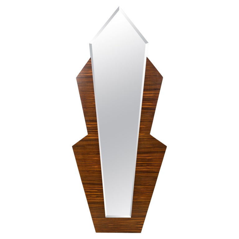 Art Deco French Cheval / Wall Macassar Ebony-Encased Zigzag Pentagon ...