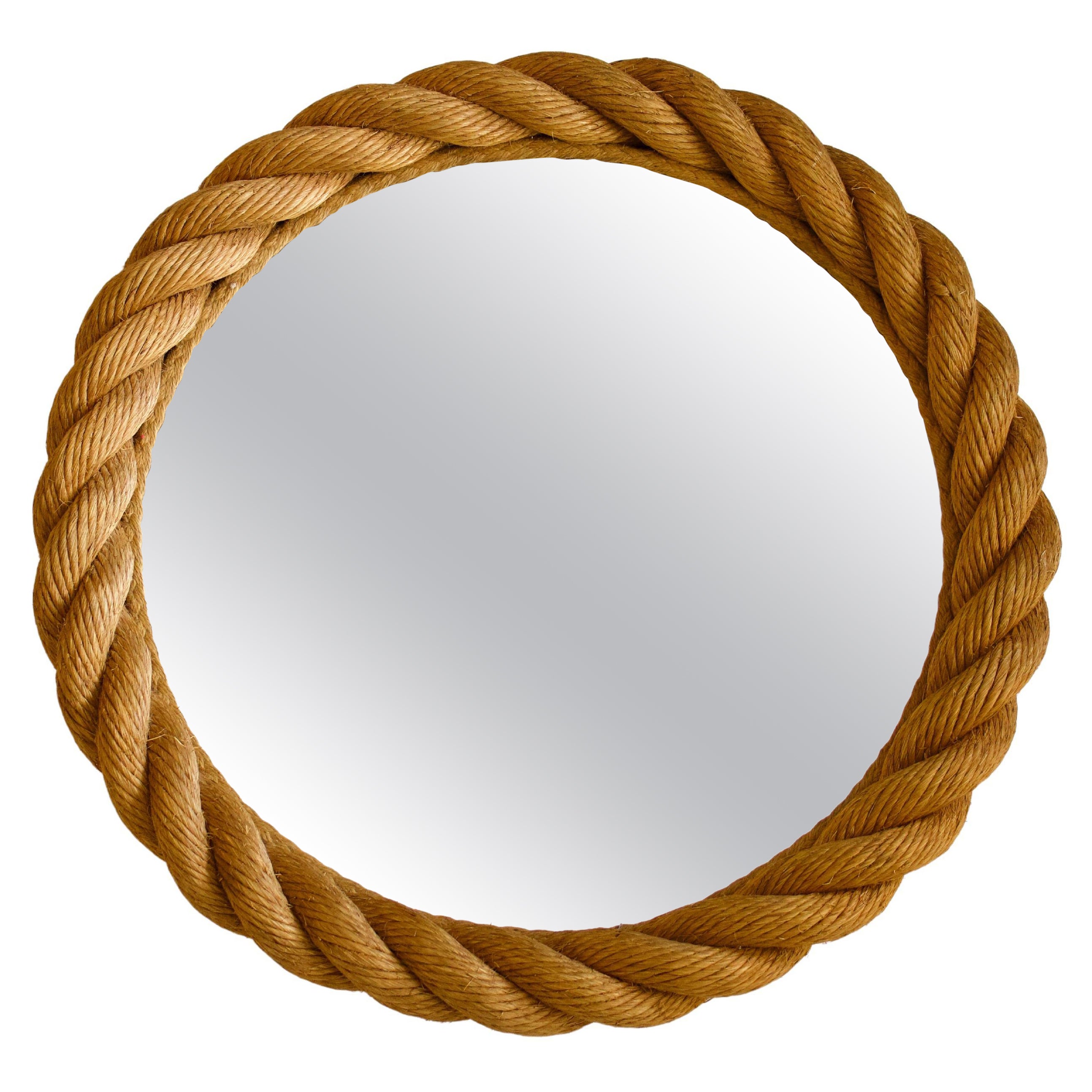 French Round Rope Beveled Mirror by Audoux and Minet at 1stDibs