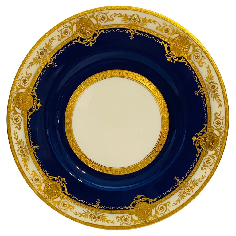 12 Dinner Plates Antique Minton Cobalt Blue Raised Gilt Medallion Swag ...