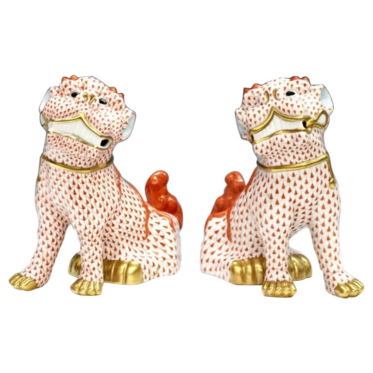 Pair Herend Foo Dog Figurines Tall and Largest Size. Rare Artist Signed ...