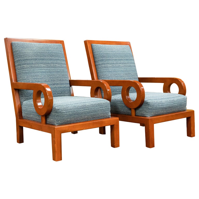 Pair of Custom Made Art Deco Style Mahogany Wood Arm Chairs For Sale at ...