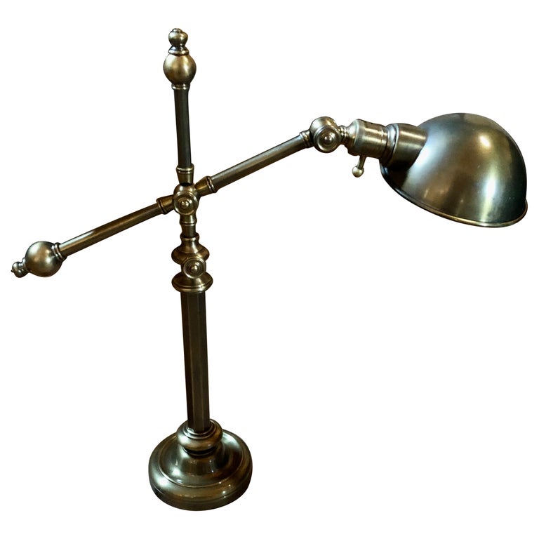 Stunning Heavy Antiqued Brass Desk Lamp with Adjustable Arm For Sale at ...