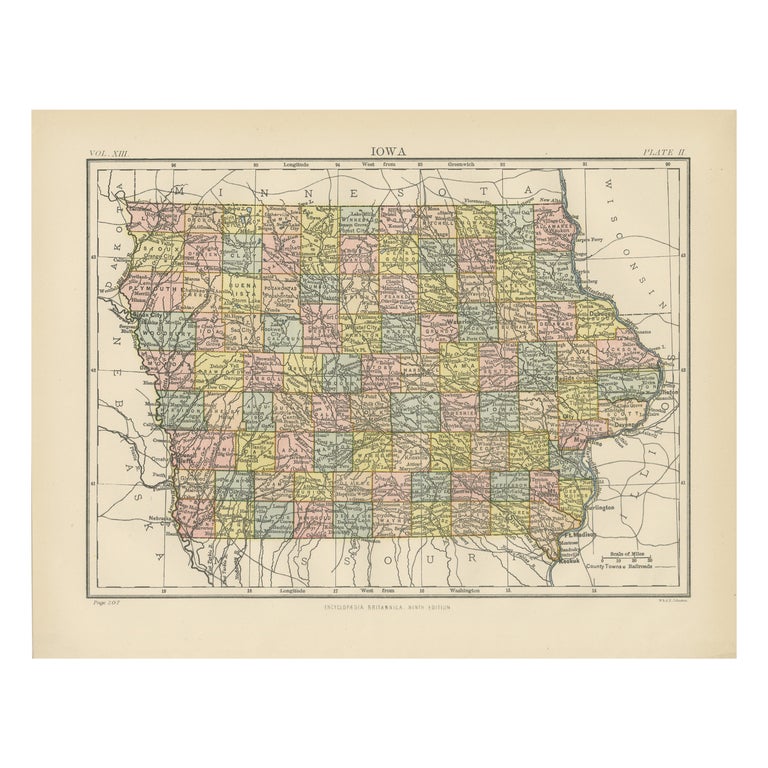 Antique Map of Iowa For Sale at 1stDibs