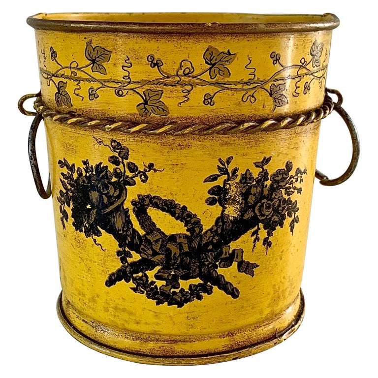 Italian Neoclassical Tole Yellow Cachepot Planter Vase For Sale at 1stDibs