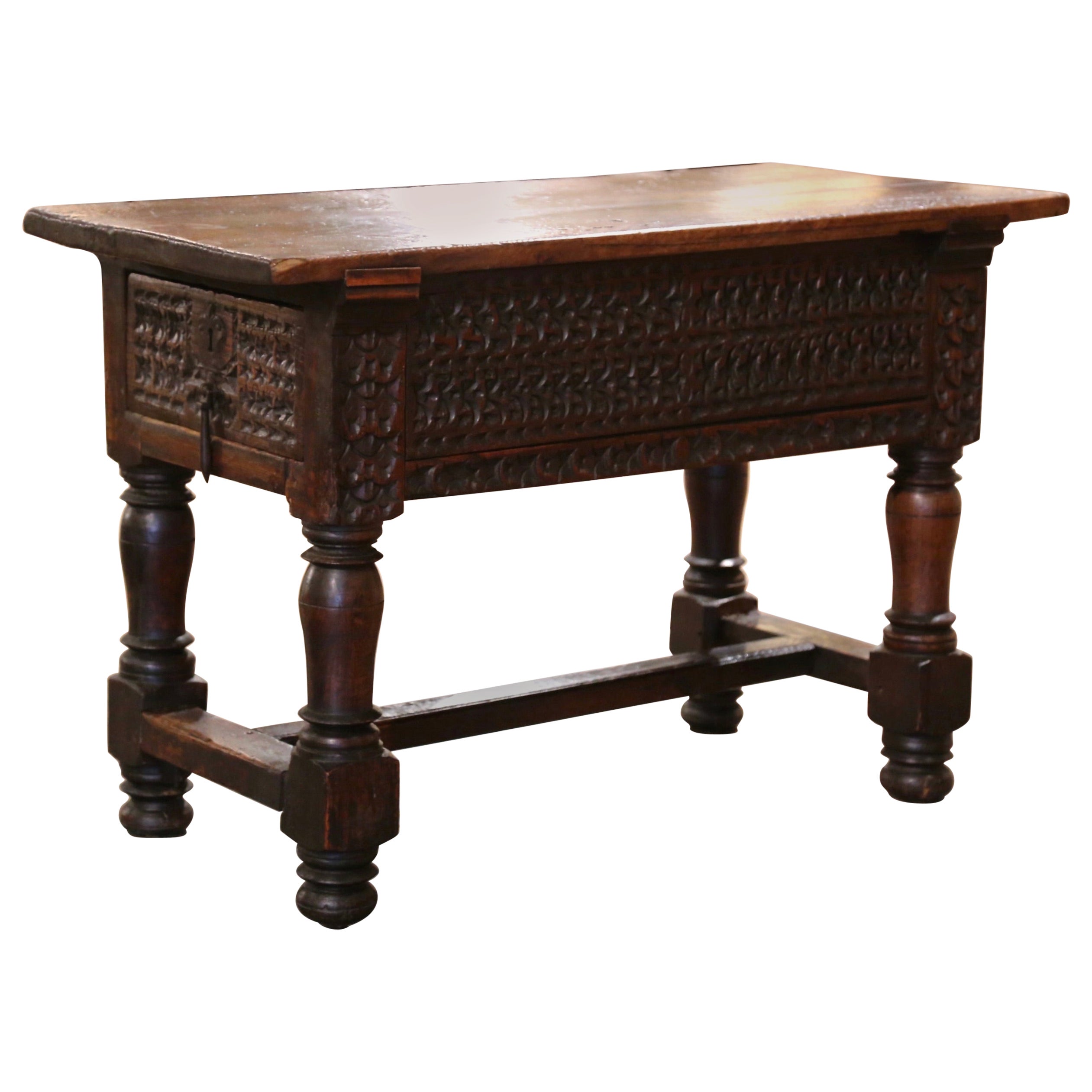Rustic 18th Century French Oak Louis XIII Style Side Table with 19th ...