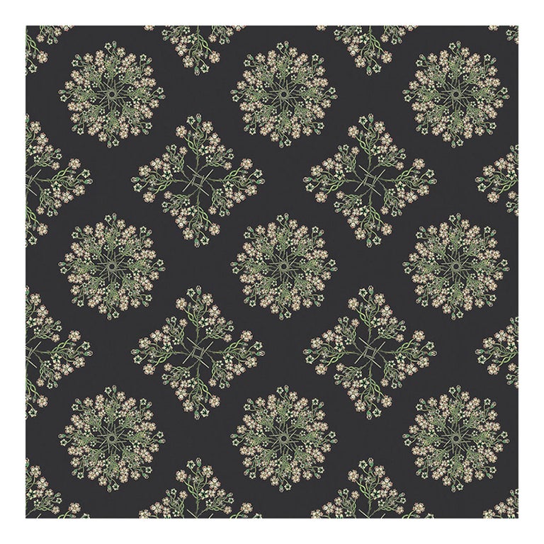 Venus Flower Wallpaper Geometric Botanical in Slate For Sale at 1stDibs