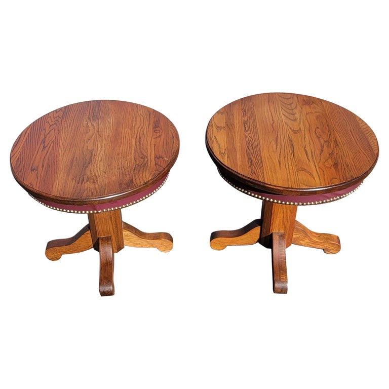American Mission Oak Pedestal Oval Side Tables W Leatherette Nail Trim ...