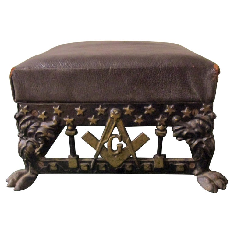 19thc Cast Iron Masonic Footstool with Square and Compass Stars and Paw ...