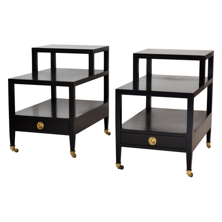 Pair of Tiered End or Side Tables Single Drawer by Baker Furniture Mid ...