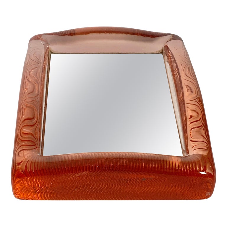 Small Mirror in Pink Glass, Table Mirror, Italy 1960 For Sale at 1stDibs