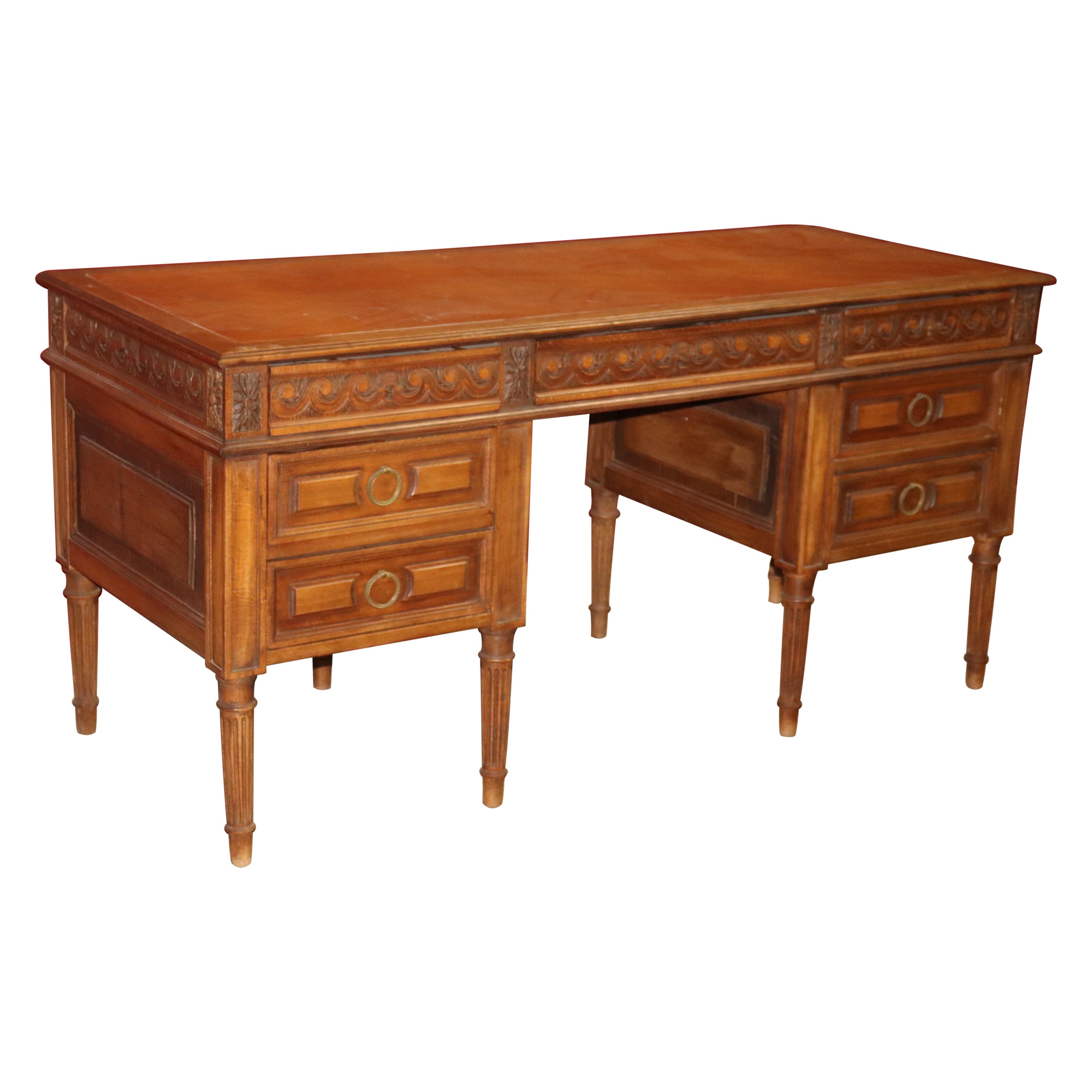 Leather Top Antique 1920s Era French-Made Directoire Style Solid Walnut ...