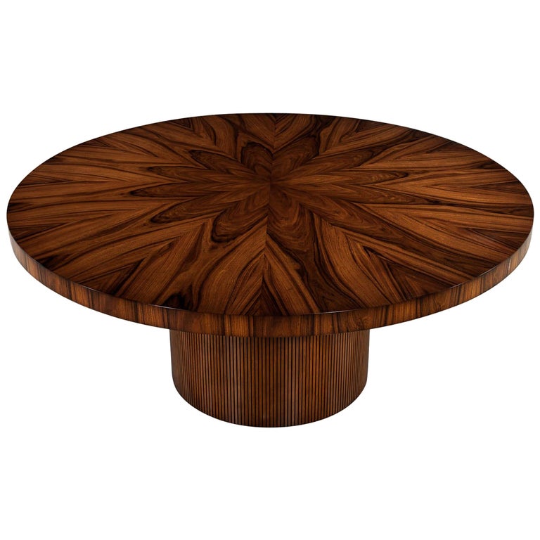 Custom Modern Round Dining Table in Sunburst Pattern For Sale at 1stDibs