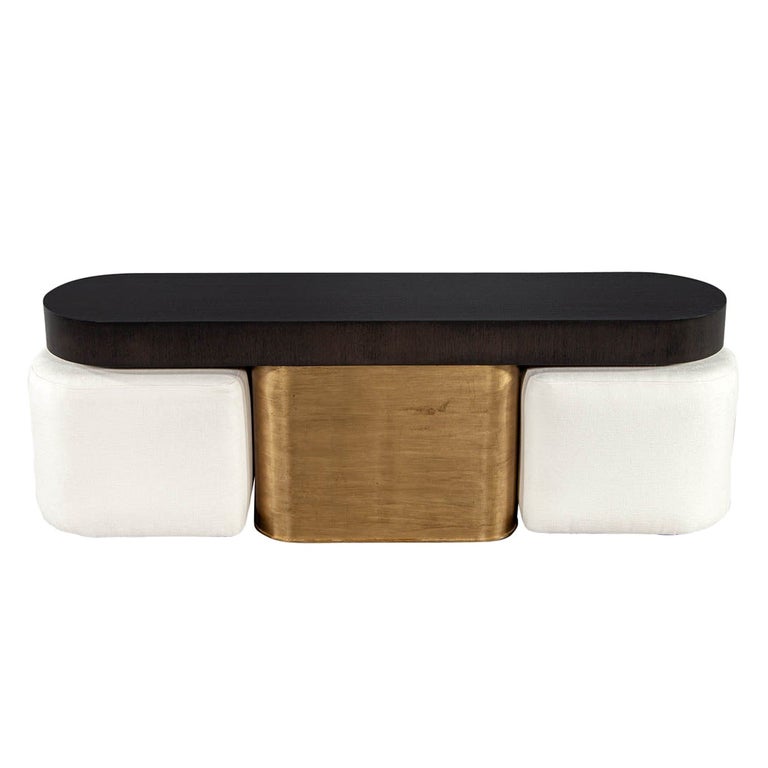 Mid-Century Modern Inspired Console Table with Pullout Ottomans Set For ...