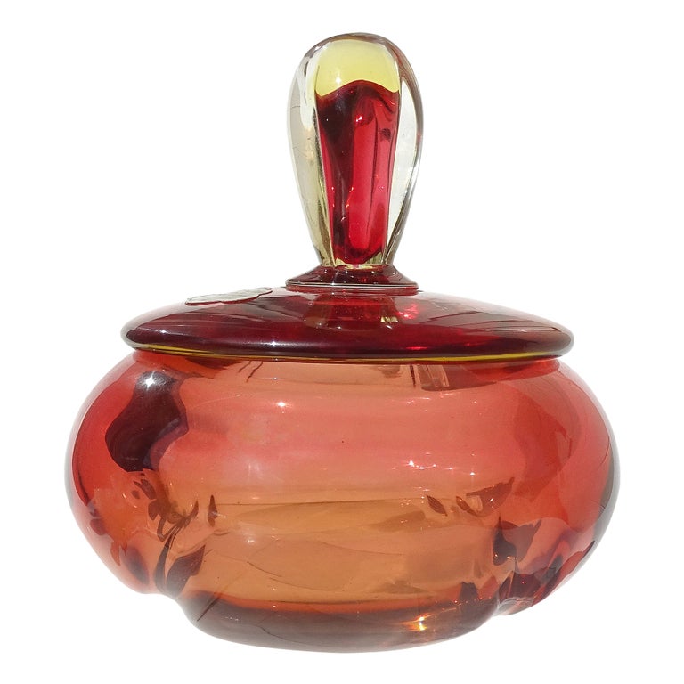 Barbini Murano 1950s Red Orange Yellow Italian Art Glass Vanity Powder ...