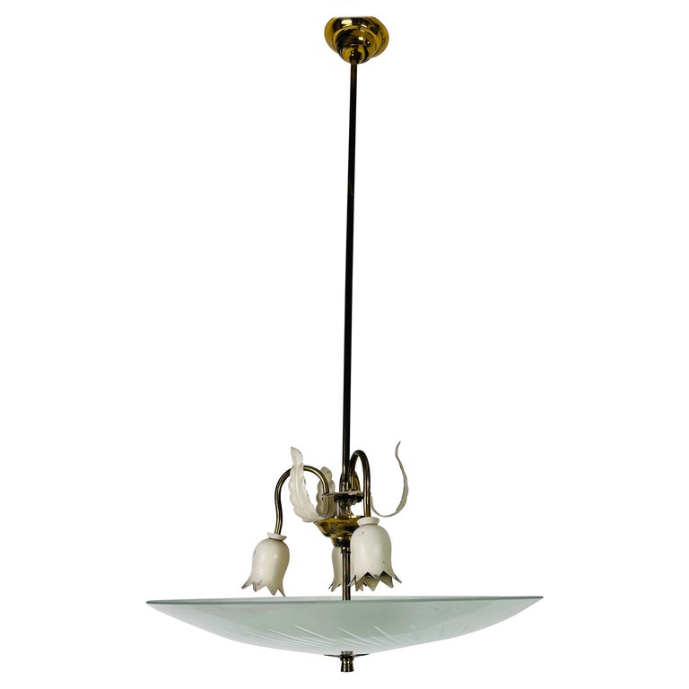 Italian Brass and Glass Chandelier in the Style of Pietro Chiesa, 1950s ...