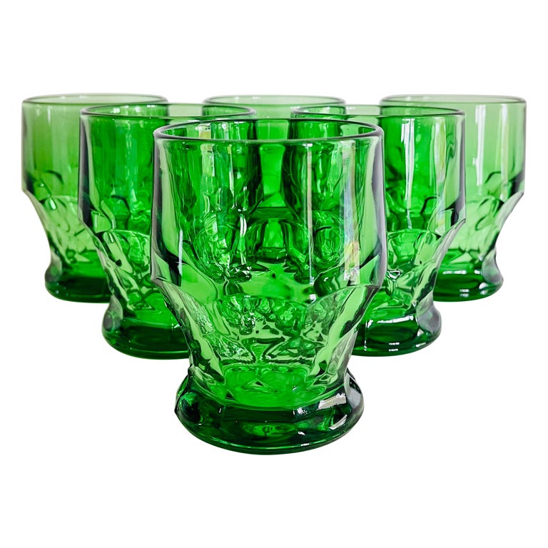 1960s Green Glass Tumblers, Set of 6 For Sale at 1stDibs