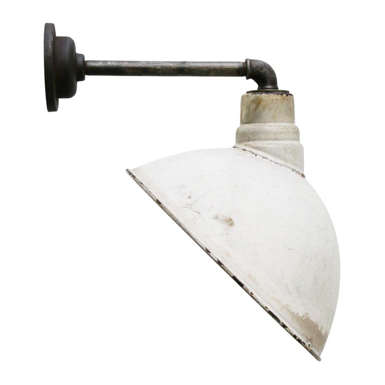White Enamel Vintage Industrial Scones Wall Light For Sale at 1stDibs