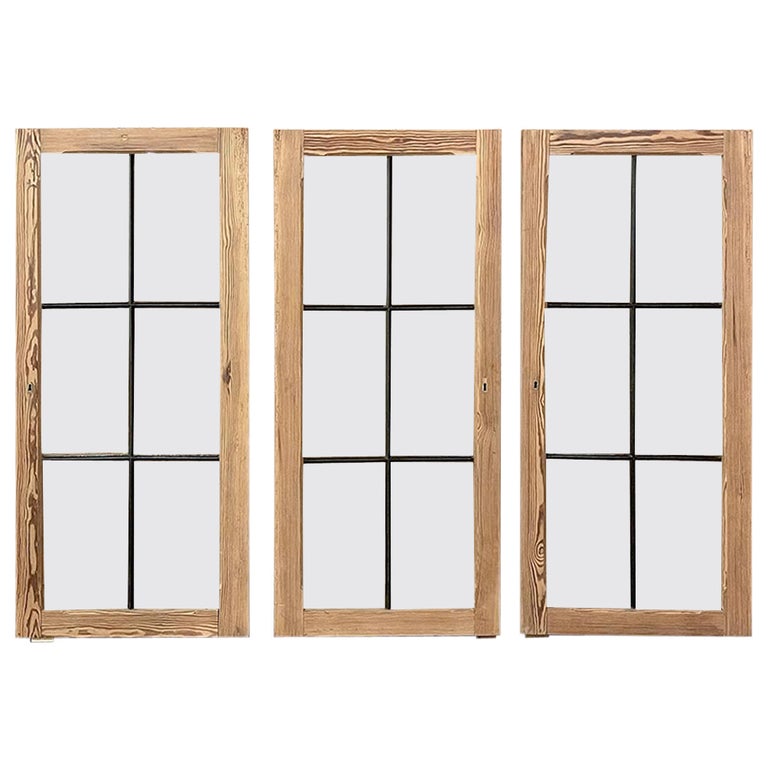 Set of 3 Antique Solid Pine Windows with Hand-Rolled Glass For Sale at ...
