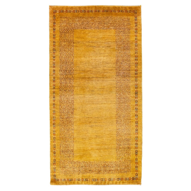 Modern Persian Gabbeh Yellow Handmade Wool Rug with Geometric Pattern ...