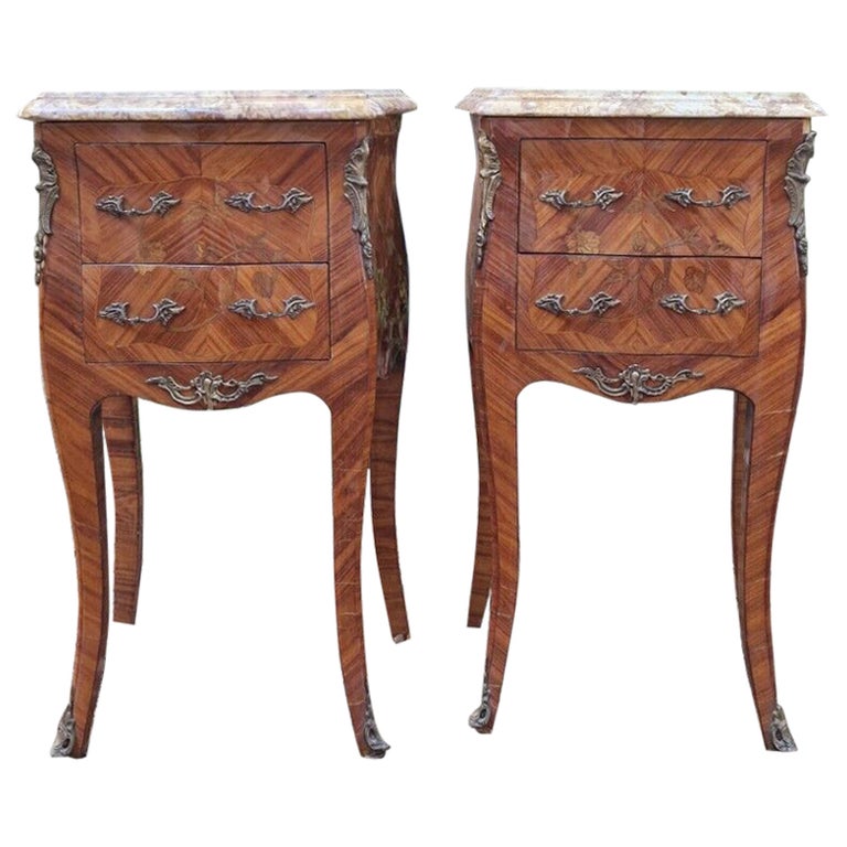 Bedside Cabinets French Antique Furniture Bombe Bedside Tables Marble ...