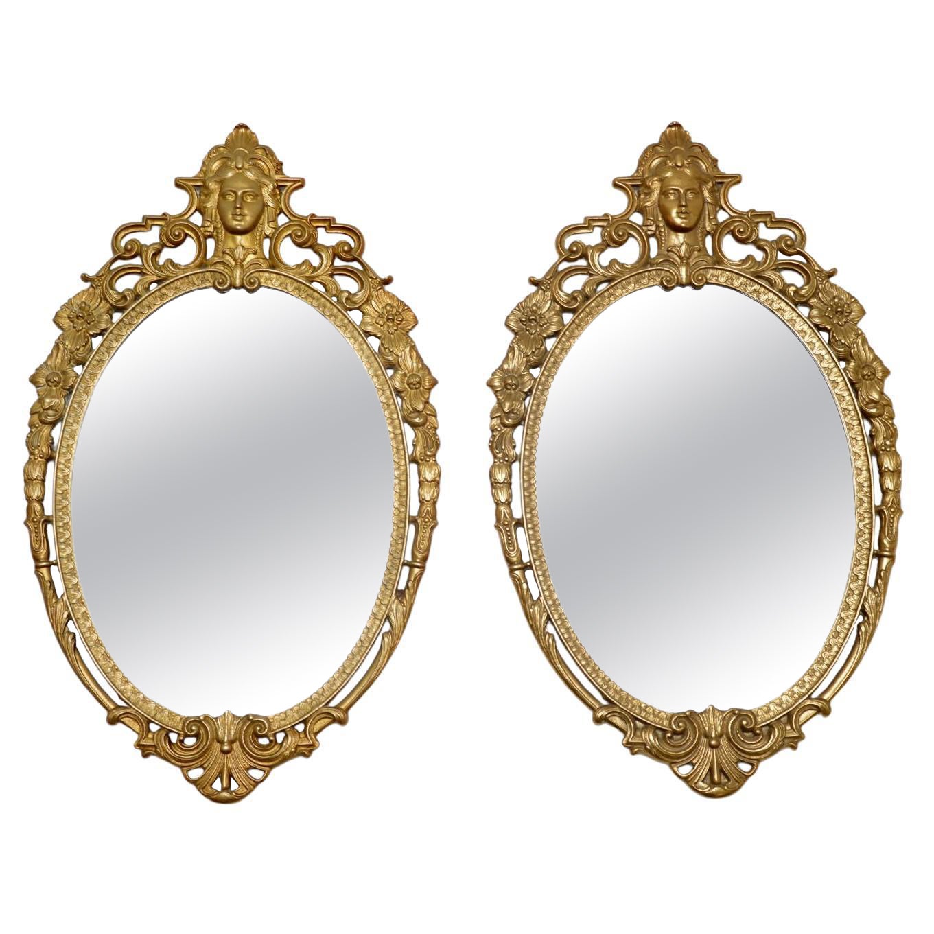 Pair Antique Embossed Brass Mirrors at 1stDibs