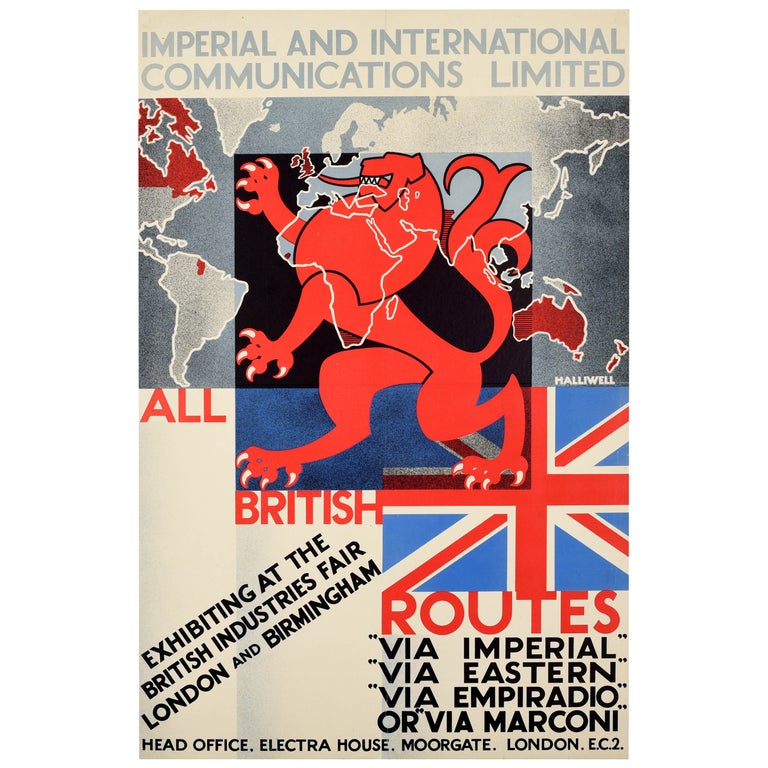 Original Vintage Poster Imperial Eastern Marconi Communications British ...